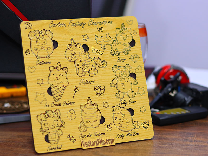 Laser Cut Cartoon Fantasy Characters Kids Puzzle Board | Vectors File