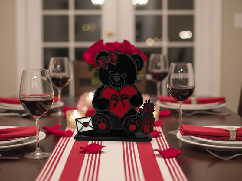 Laser Cut Teddy Bear with Heart Valentines Day Table Top Decor Idea ...