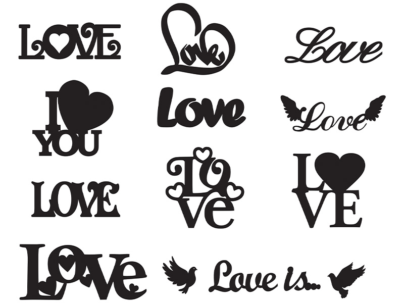 Love Cutouts SVG Bundle Romantic Word Art Laser Cut File | Vectors File