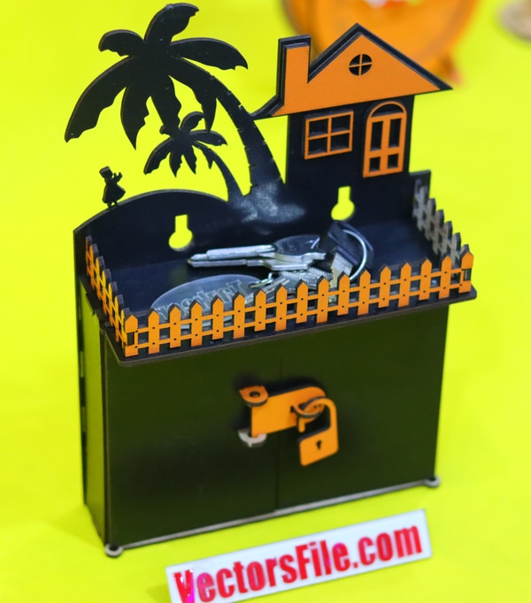 Laser Cut Wall Mounted Key Cabinet Box with Display and Storage Shelf ...