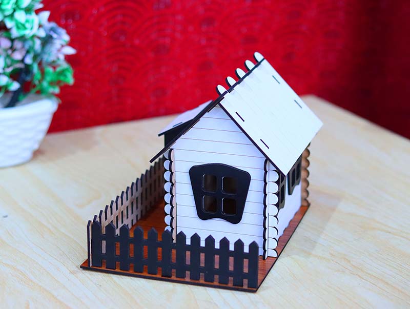 Free Laser Cut House Template with Fence 3mm Vector File | Vectors File