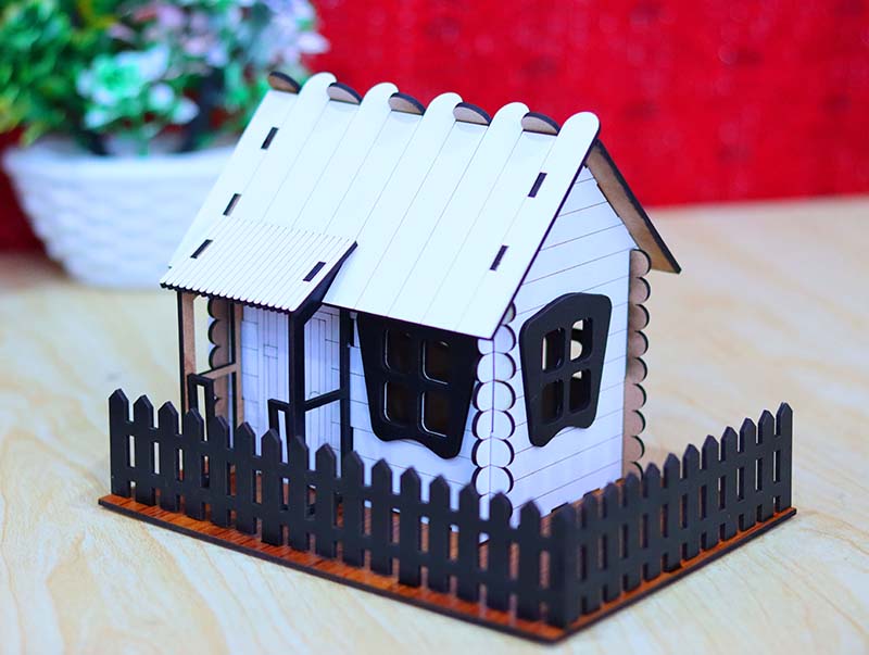 Free Laser Cut House Template with Fence 3mm Vector File | Vectors File