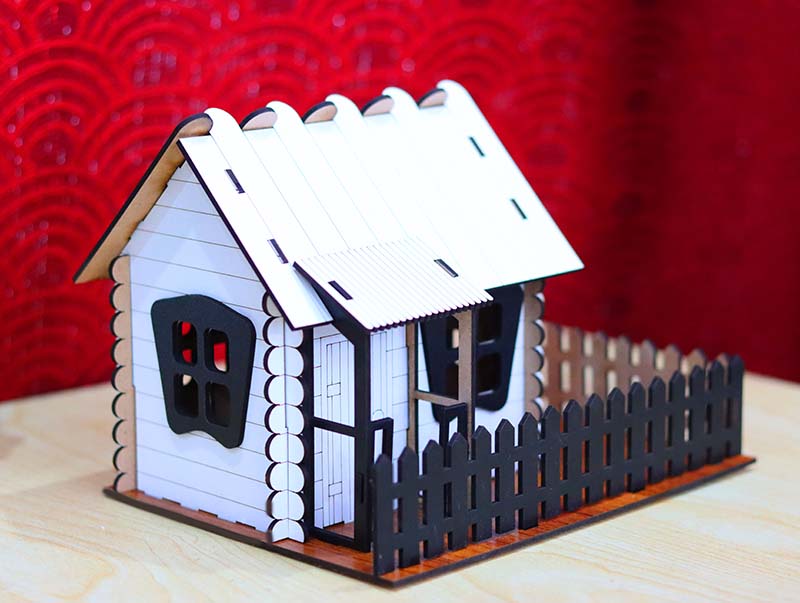 Free Laser Cut House Template with Fence 3mm Vector File | Vectors File