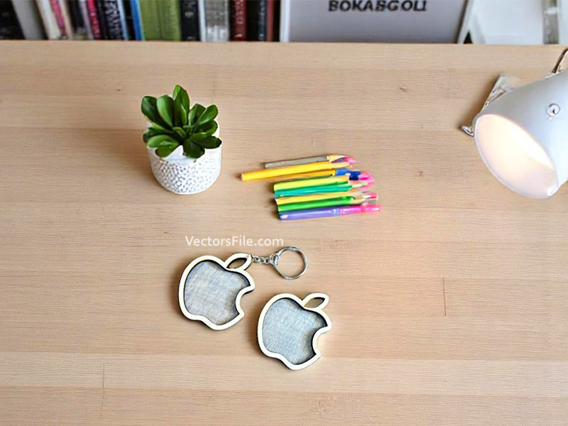 Laser Cut Apple Logo Wooden Keychain Design | Vectors File