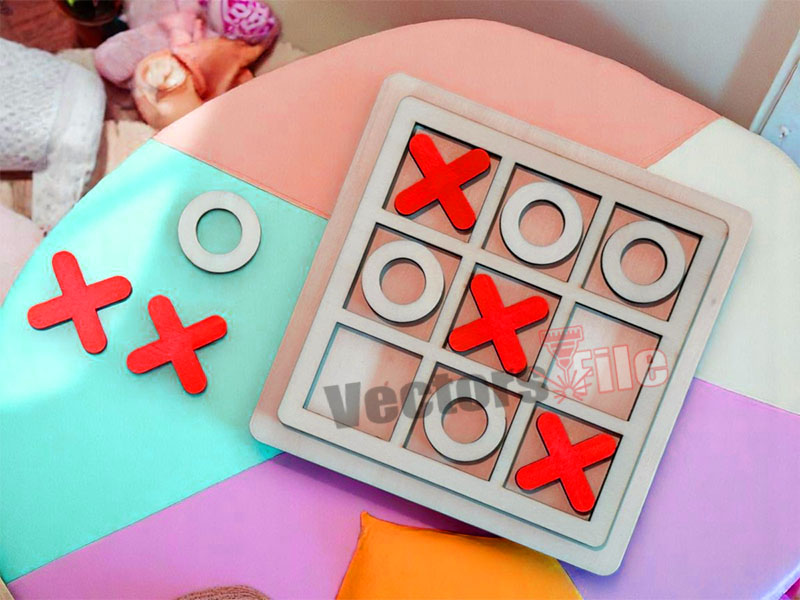 Laser Cut Tic Tac Toe Board Game Round and Cross Pieces Template ...