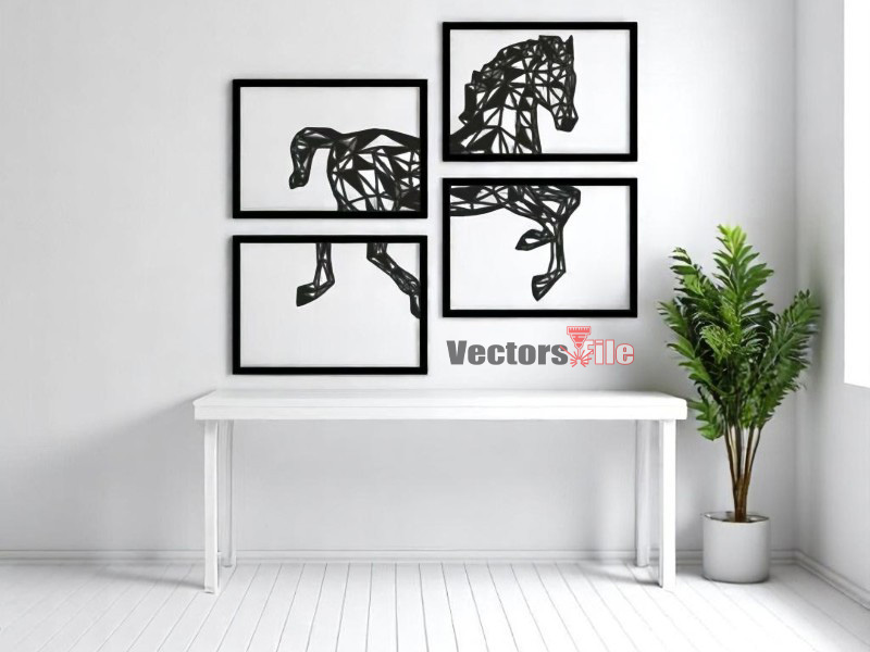 Laser Cut 4 Pieces Box Style Running Horse Wall Art Frame Design ...