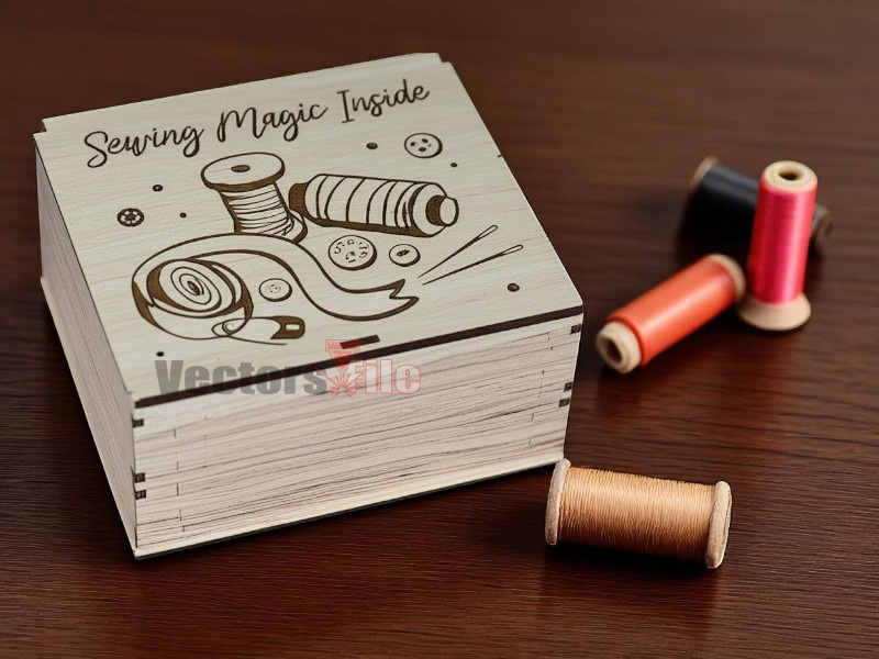 Laser Cut Wooden Thread STorage Box Template | Vectors File
