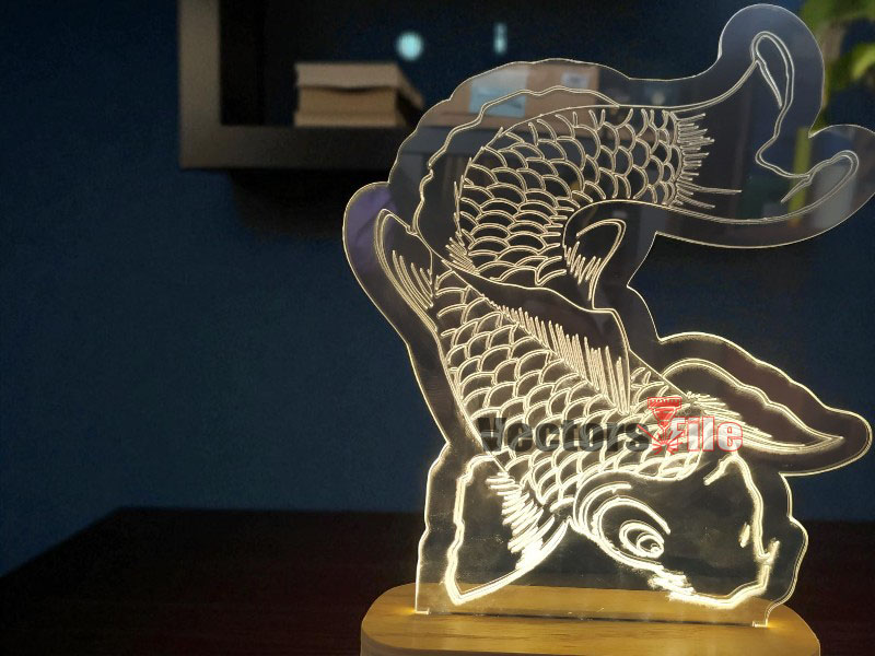 Acrylic Fish Laser Cut 3D Illusion LED Lamp Design | Vectors File