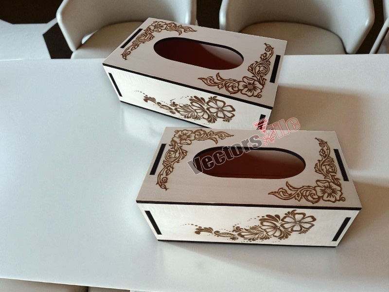 Laser Cut Wooden Tissue Box with Flower Pattern Decor Design Template ...