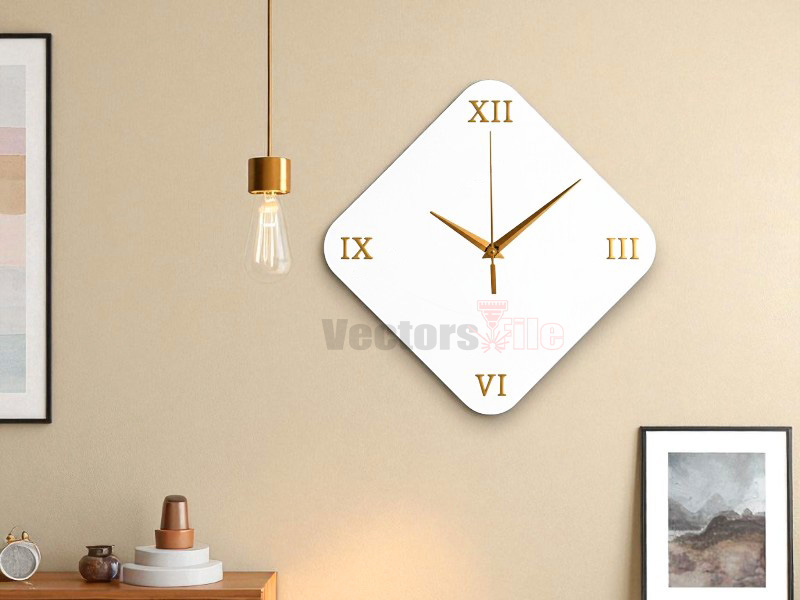 Laser Cut Modern Square Wall Clock with Roman Numerals in a Golden ...