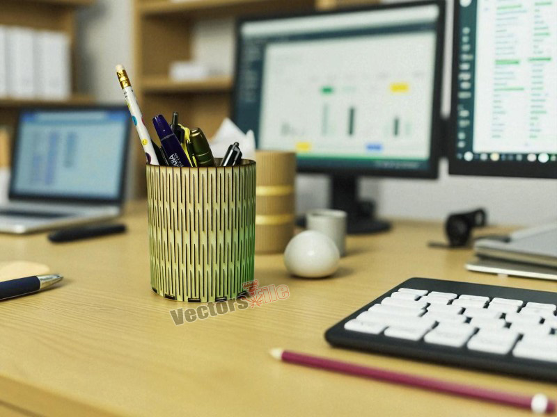 Living Hinge Pen and Pencil Holder Round Box Template | Vectors File