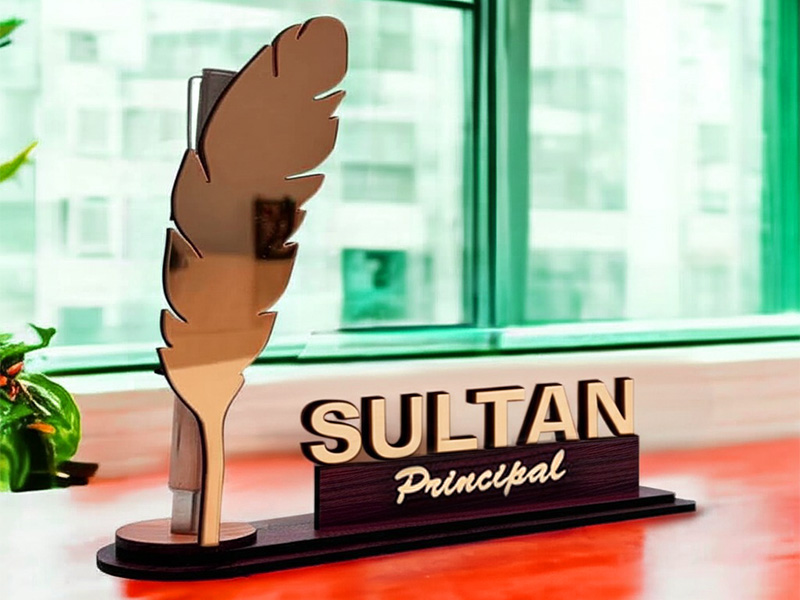 Laser Cut Personalized Desk Name Plate with Pen Holder Stand | Vectors File