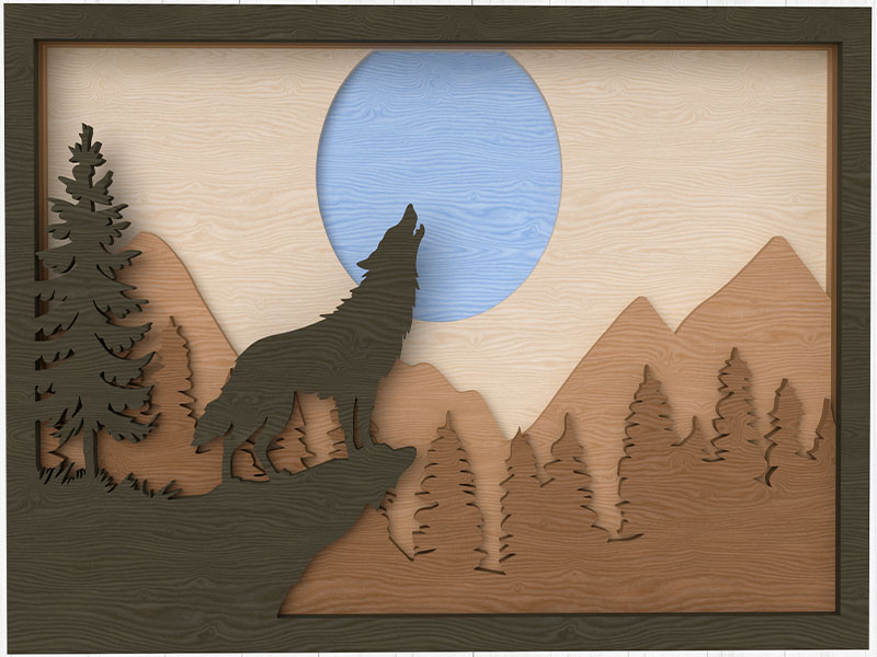 Laser Cut Howling Wolf Multilayer Wall Art Frame Design | Vectors File