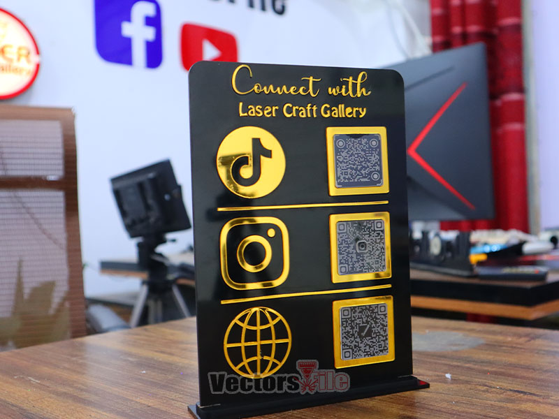 Laser Cut Custom Social Media QR Code Stand Template | Vectors File