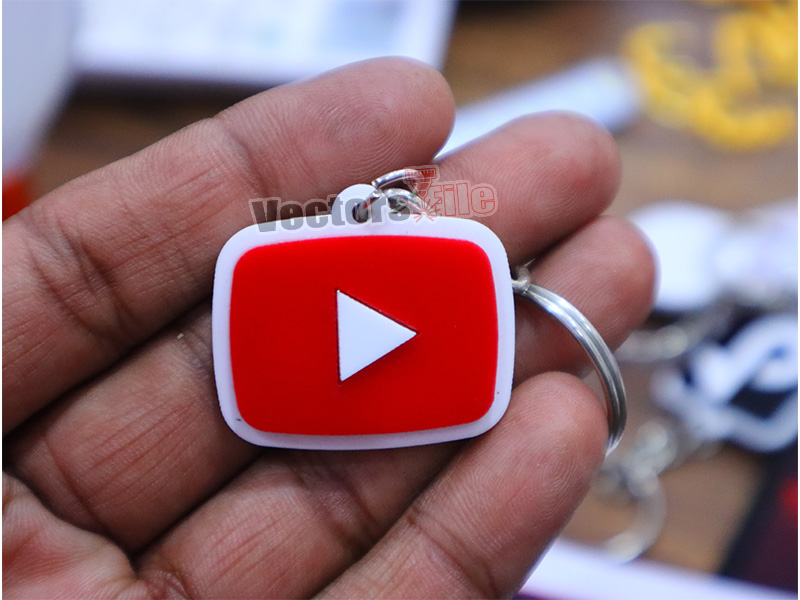 Laser Cut YouTube Icon with Custom ID Acrylic Keyring Design | Vectors File