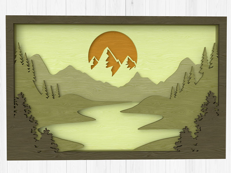 Laser Cut Sunrise Wall Art Layered Frame Design | Vectors File