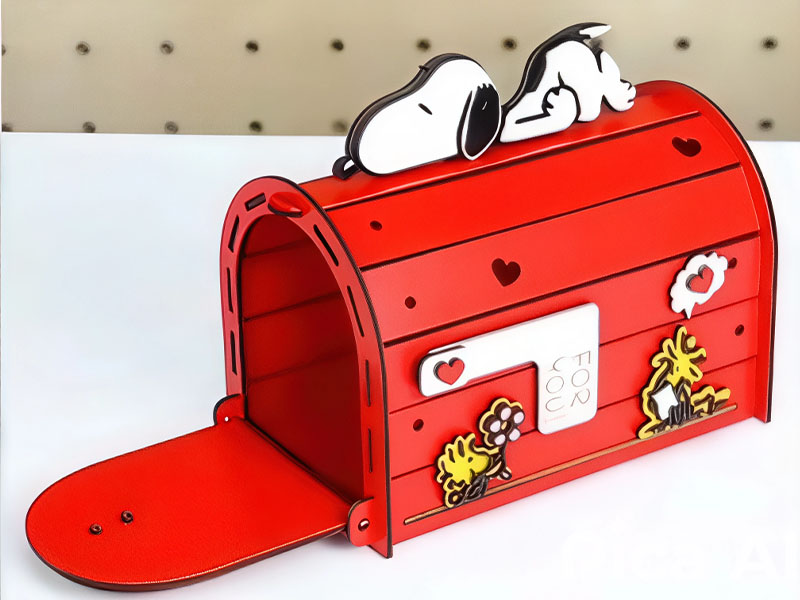Laser Cut Wooden Snoopy Mailbox 3D Puzzle Trash Bin | Vectors File
