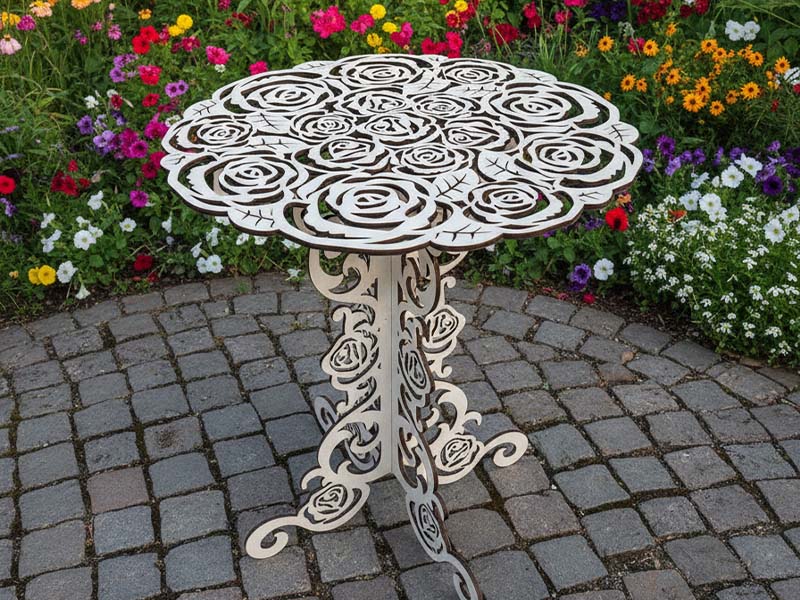 Laser Cut Wooden Rose Pattern Table Design | Vectors File