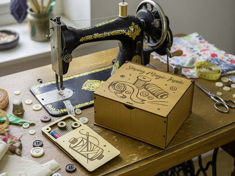 Laser Cut Needle and Thread Box Embroidery Storage Wooden Box | Vectors ...