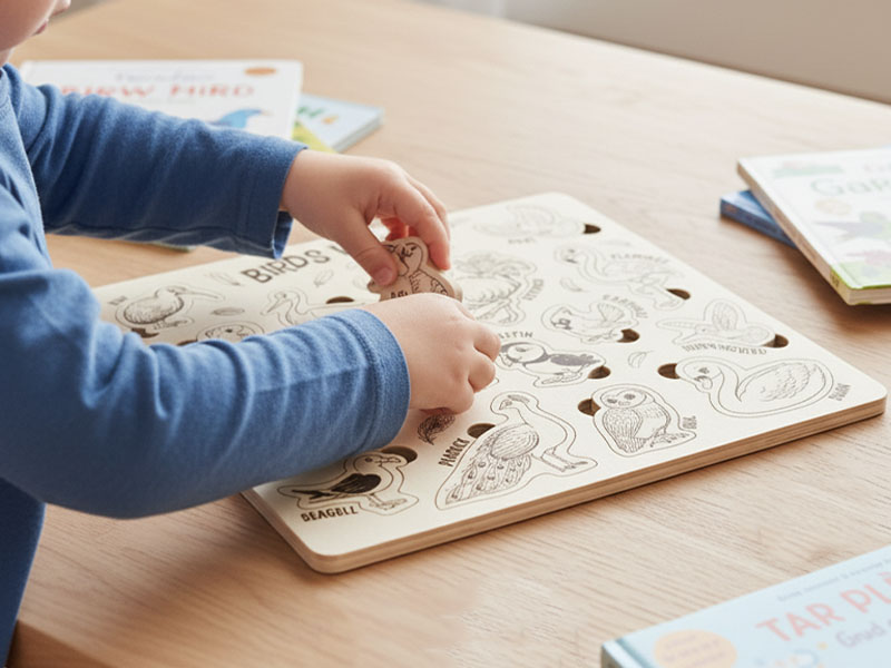 Laser Cut Wooden Puzzle Board for Children with Birds World Theme ...