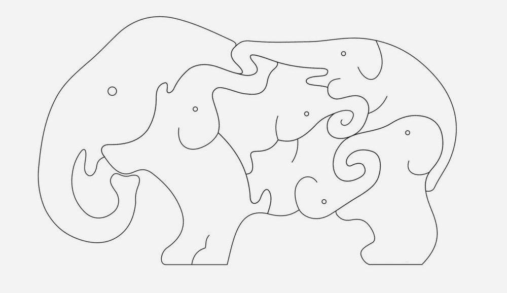Elephant Animal Jigsaw Puzzle Template Laser Cut DXF File Free Download 
