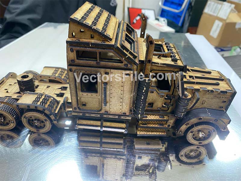 Laser Cut American Mechanical Truck 3D Puzzle Toy Model Kit | Vectors File