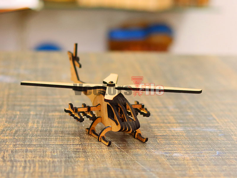 Laser Cut Apache Attack Helicopter 3D Puzzle Toy Model Kit | Vectors File