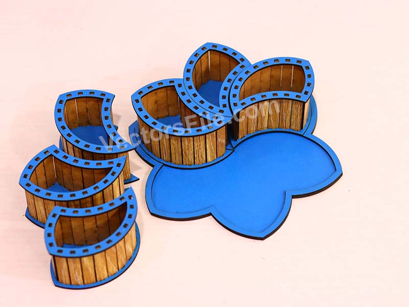 Laser Cut Decorative Six Pack Partition Tray for Dry Fruits | Vectors File