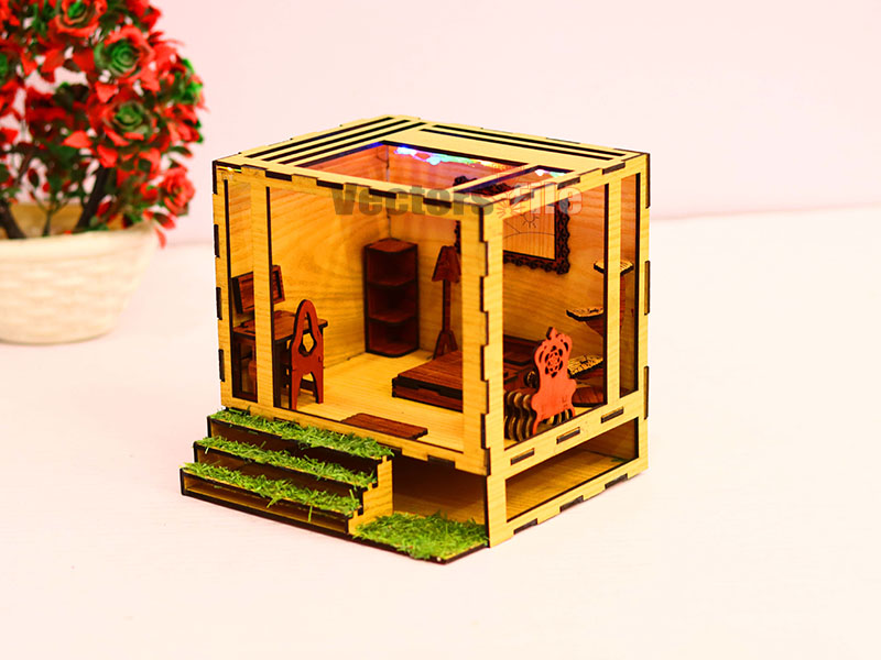 Laser Cut DIY Miniature Dollhouse with Furniture Toy Model Kit ...