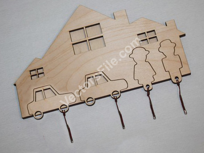 Laser Cut Entryway Wall Key Holder with Keychain Set | Vectors File