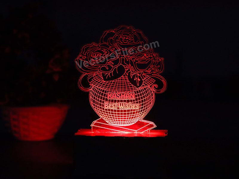 Laser Cut Flower with Pot 3D Illusion LED Acrylic Lamp | Vectors File