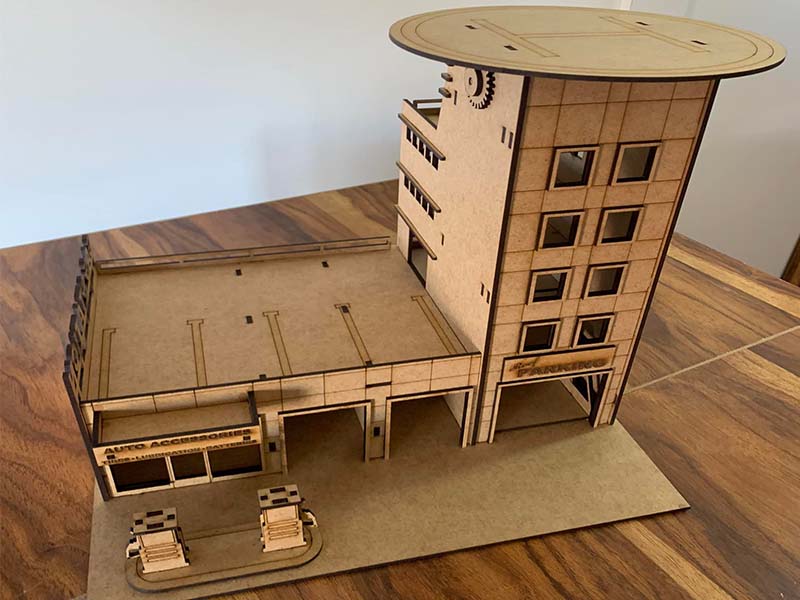 Laser Cut Gas Station Parking Garage and Helipad Wood 3D Building Model ...