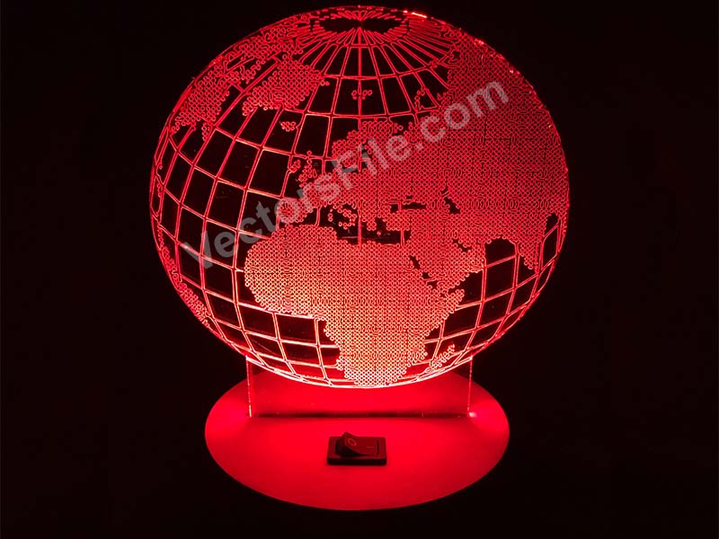 Laser Cut Globe Acrylic 3D Illusion Lamp Design | Vectors File