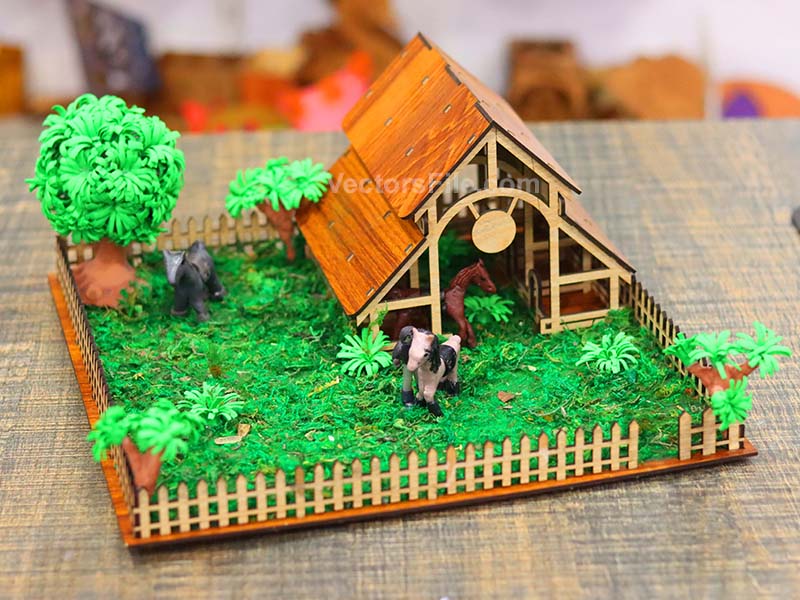 Laser Cut Horse Barn Livestock Barn Building Model Design | Vectors File