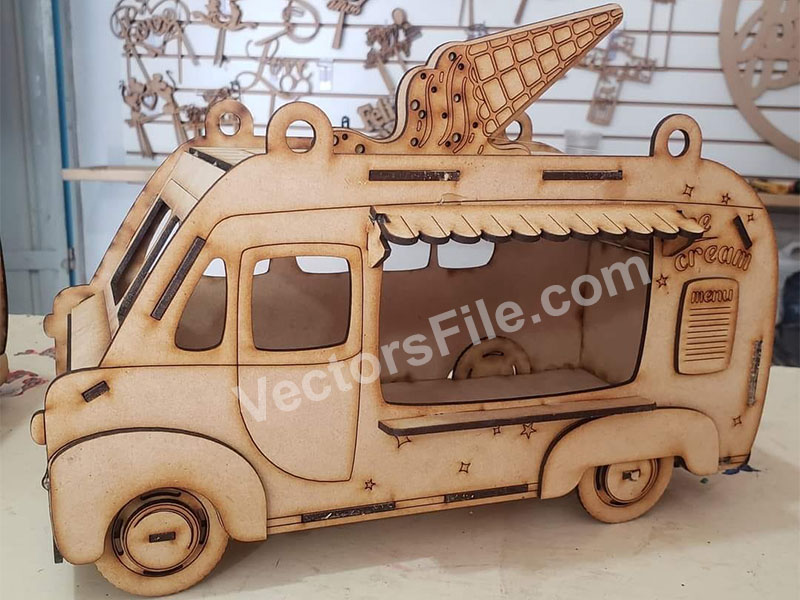 Laser Cut Ice Cream Van Wooden 3D Puzzle Toy Vehicle | Vectors File