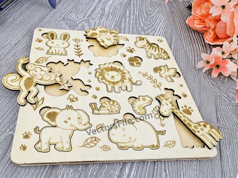 Laser Cut Jungle Animals Montessori Educational Toy Puzzle Board ...