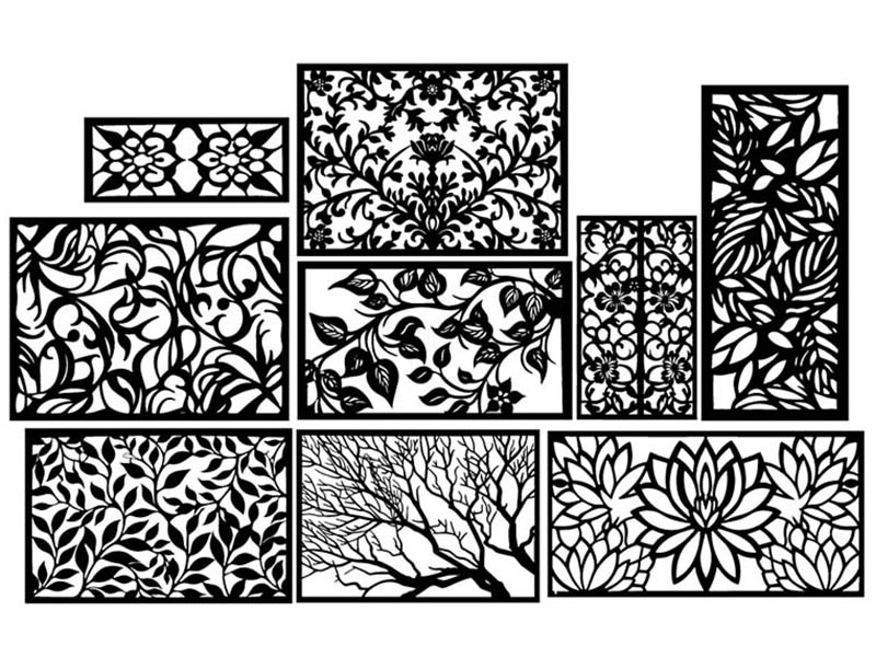 Laser Cut Leaf Pattern Jali Design Template Set | Vectors File