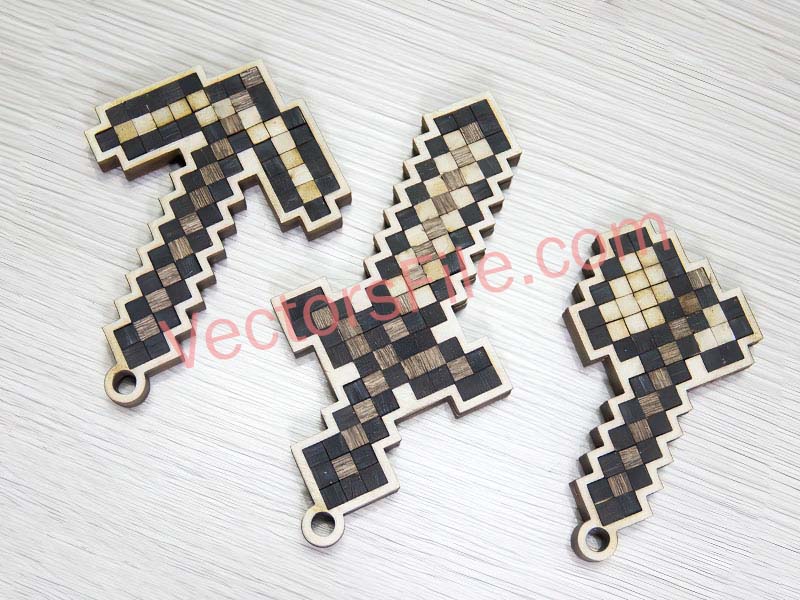 Laser Cut Minecraft Keychain Mosaic Diamond Sword AXE Pickaxe | Vectors ...