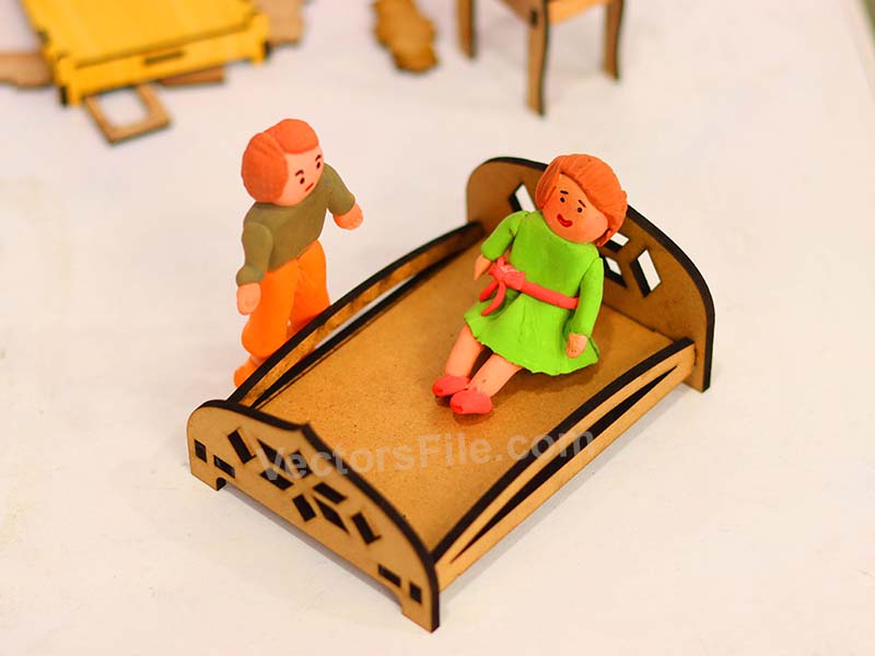Laser Cut Miniature Bed Design for Dollhouse Furniture | Vectors File