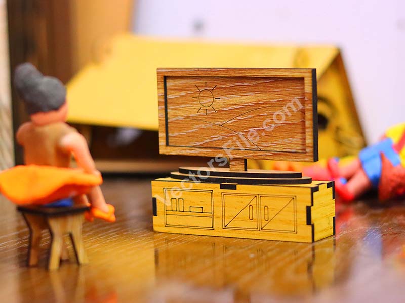 Laser Cut Miniature LED TV with Table Dollhouse Furniture | Vectors File