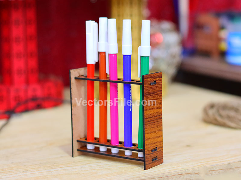 Laser Cut Pen Holder Stand Wooden Pencil Organizer | Vectors File