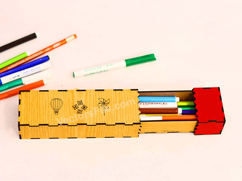 Laser Cut Pencil Box Wooden Sliding Pencil Case for Kids | Vectors File