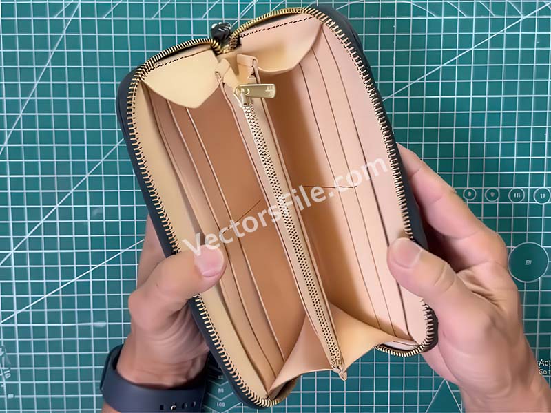 Laser Cut Round Zipper Long Leather Wallet Template | Vectors File