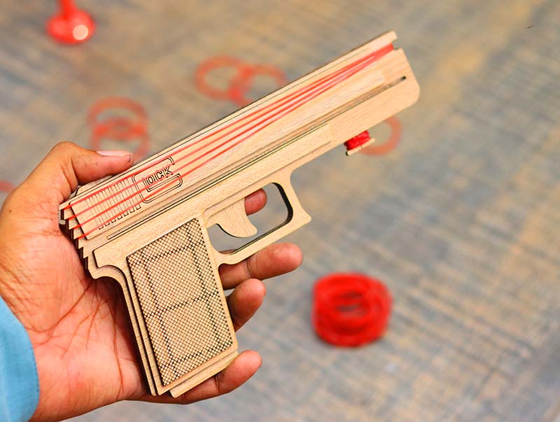 Laser Cut Rubber Band Gun Toy Model with Auto Loading Vector File ...