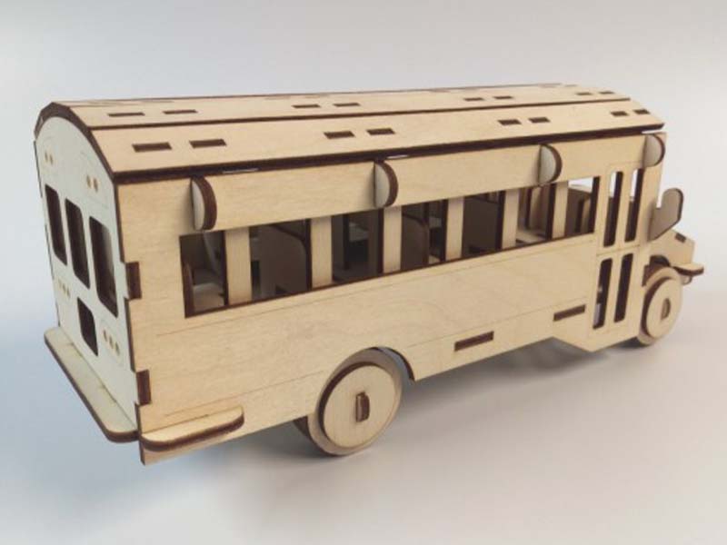 Laser Cut School Bus Model Wood Toy Vehicle Vector File | Vectors File