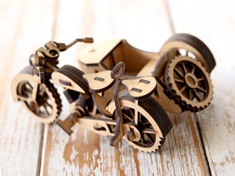 Laser Cut Sidecar Motorcycle 3D Puzzle Toy Model | Vectors File