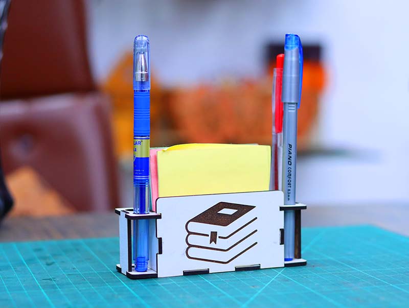 Laser Cut Sticky Note Holder with Pencil Stand Pen Holder Vector File ...