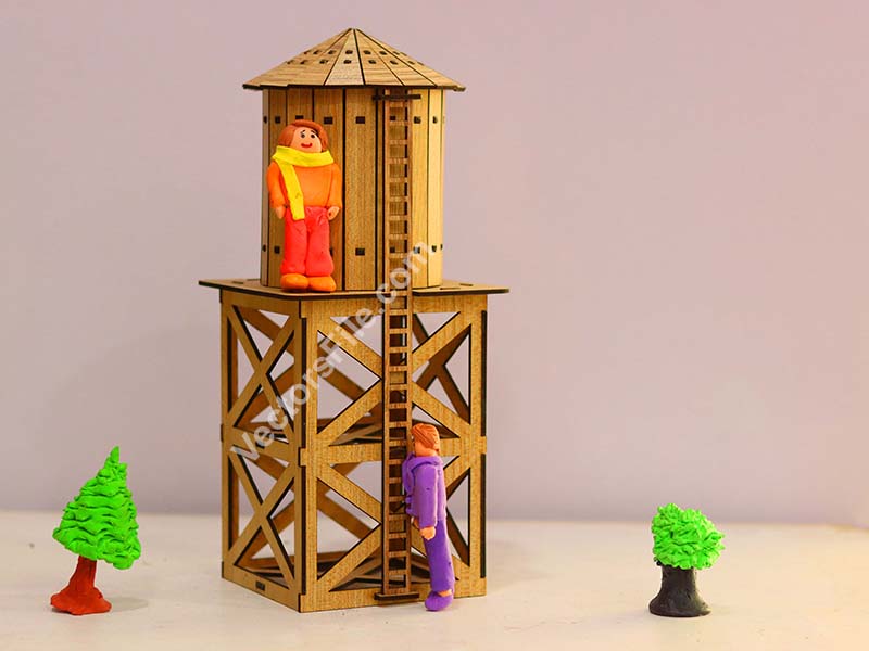 Laser Cut Water Tower 3D Puzzle Water Tank Building Model | Vectors File