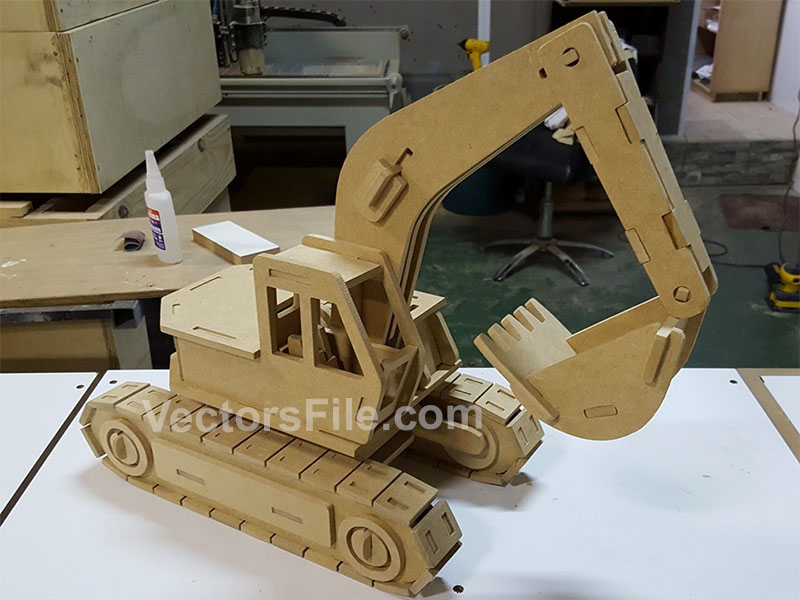 Laser Cut Wood Excavator 3D Puzzle Toy Model Kit for Kids | Vectors File