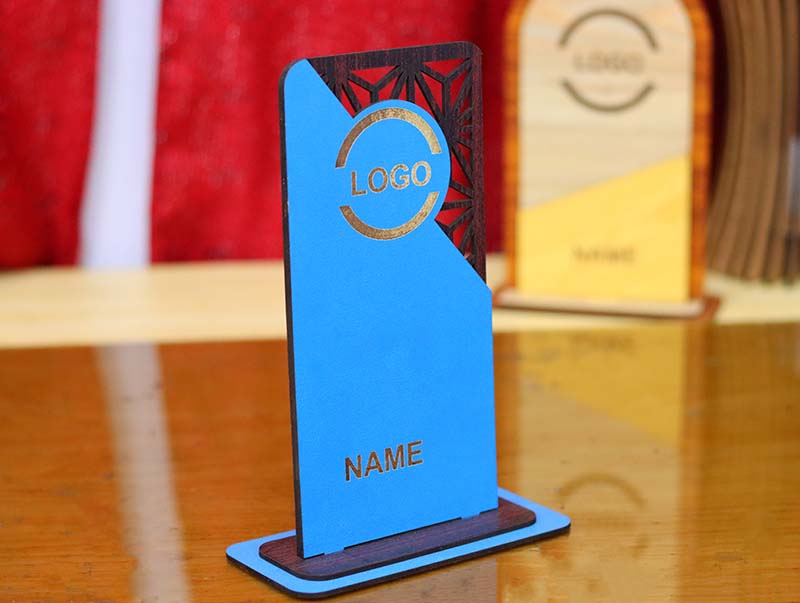 Laser Cut Wood Trophy Model Award with Logo Template | Vectors File
